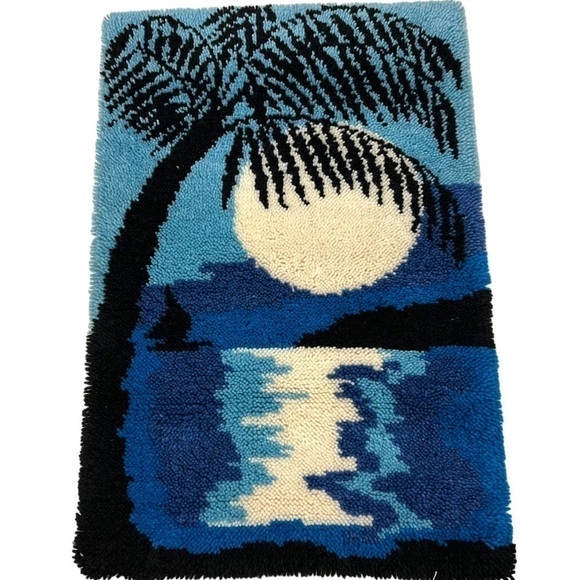 Hand Crafted | Other | Vintage 7s 80s Tropical Palm Tree Sunset Tufted ...